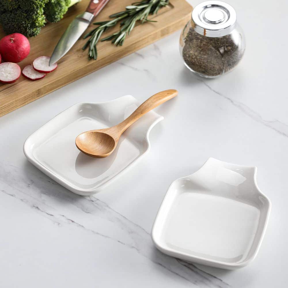 MALACASA White Porcelain Kitchen Spoon Rest Utensil Spoon Holder for ...