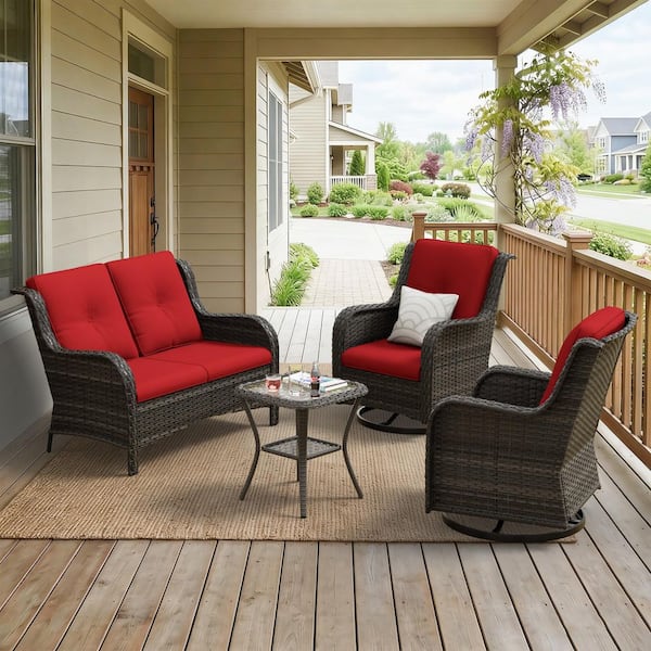 Reviews for JOYSIDE 4-Piece Wicker Outdoor Rocking Chair Patio Swivel ...