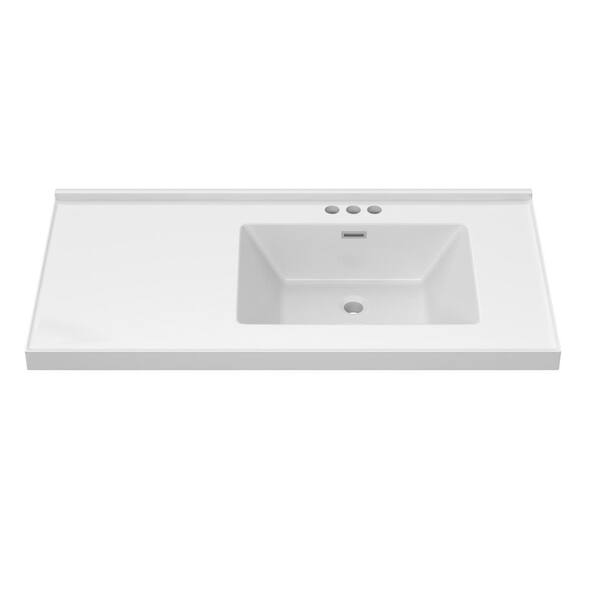 NTQ 42 in. W. x 22 in. D Solid Surface Resin White Rectangular Vanity ...