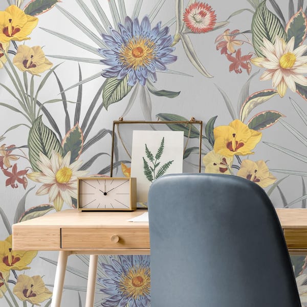 Fine Decor Calista Light Blue Tropical Floral Wallpaper Sample ...