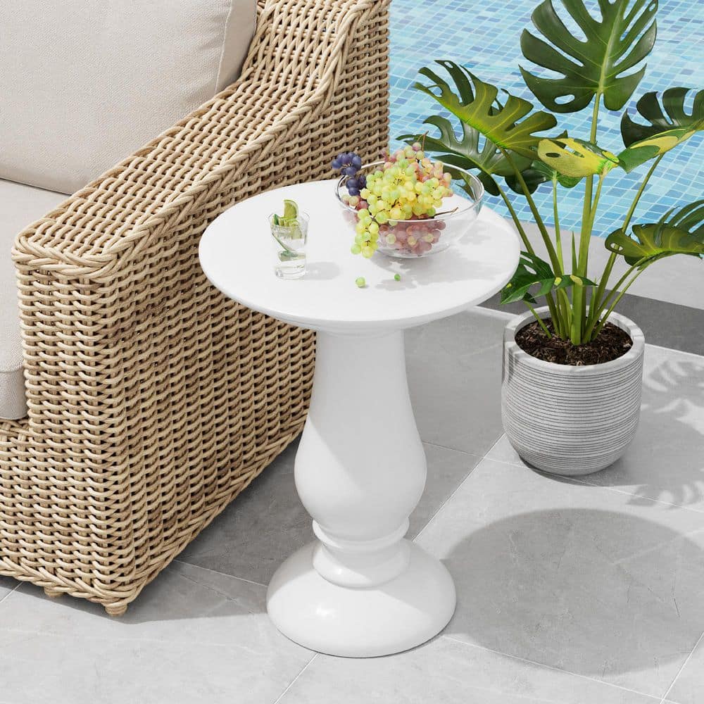 PATIOGUARDER 16 in. Magnesium Oxide Outdoor Round Side Table/End Table ...