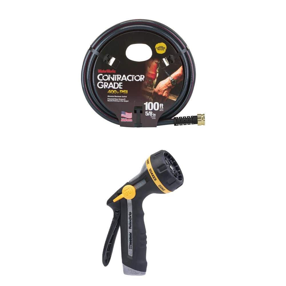 5/8 in. x 100 ft. Heavy Duty Water Hose and Rear-Trigger 8-Pattern ...