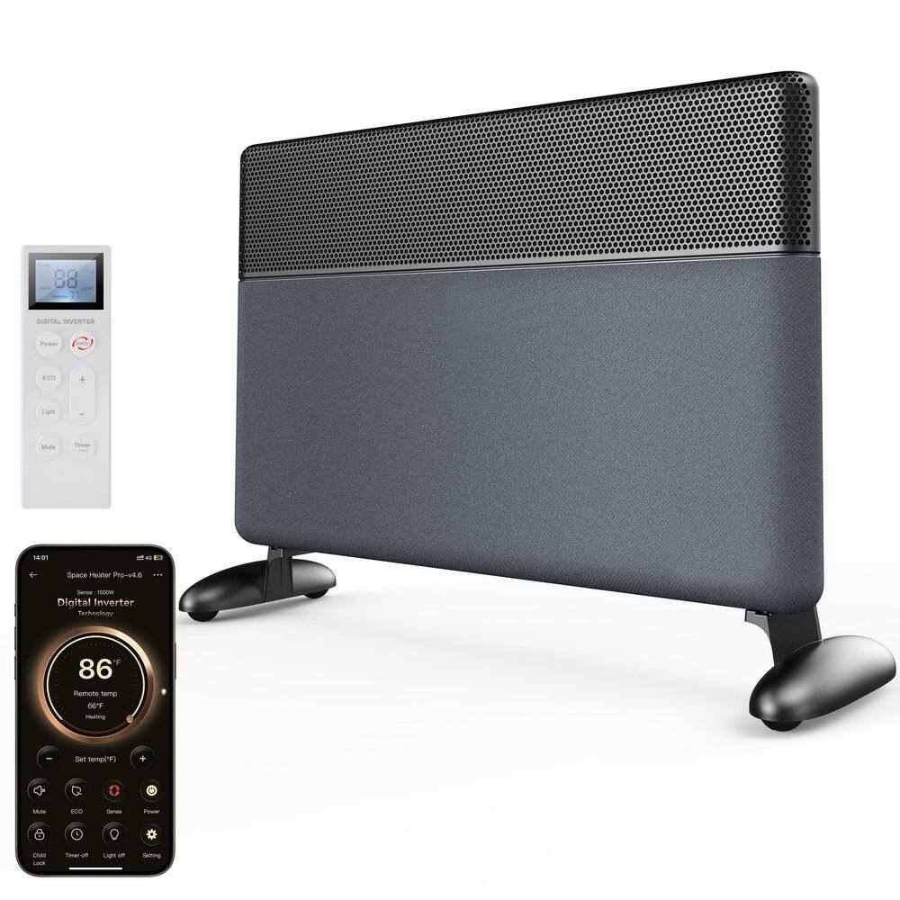 1500W Black Indoor Electric Panel Heater Convection Inverter Quiet ...