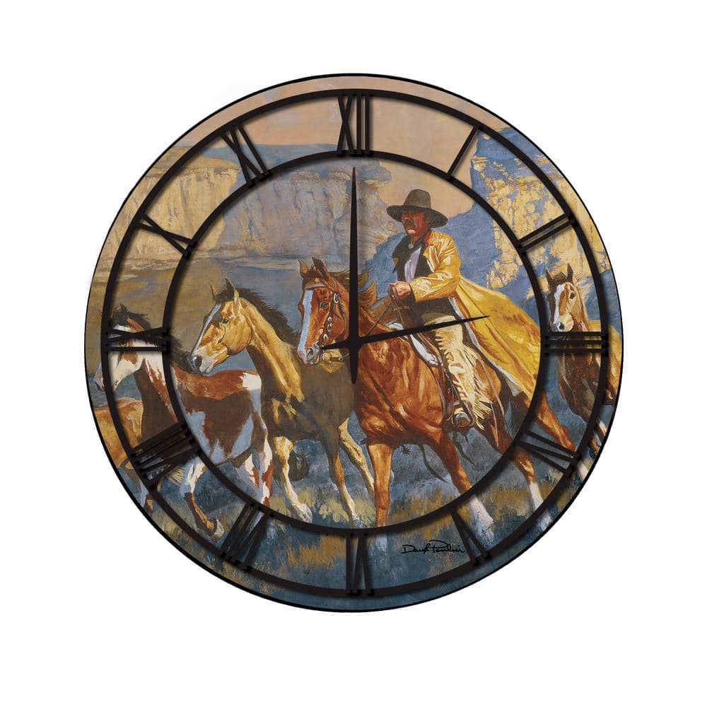 "A Cowboy Day" Full Coverage Art and Black Numbers Imaged Wall Clock CL ...