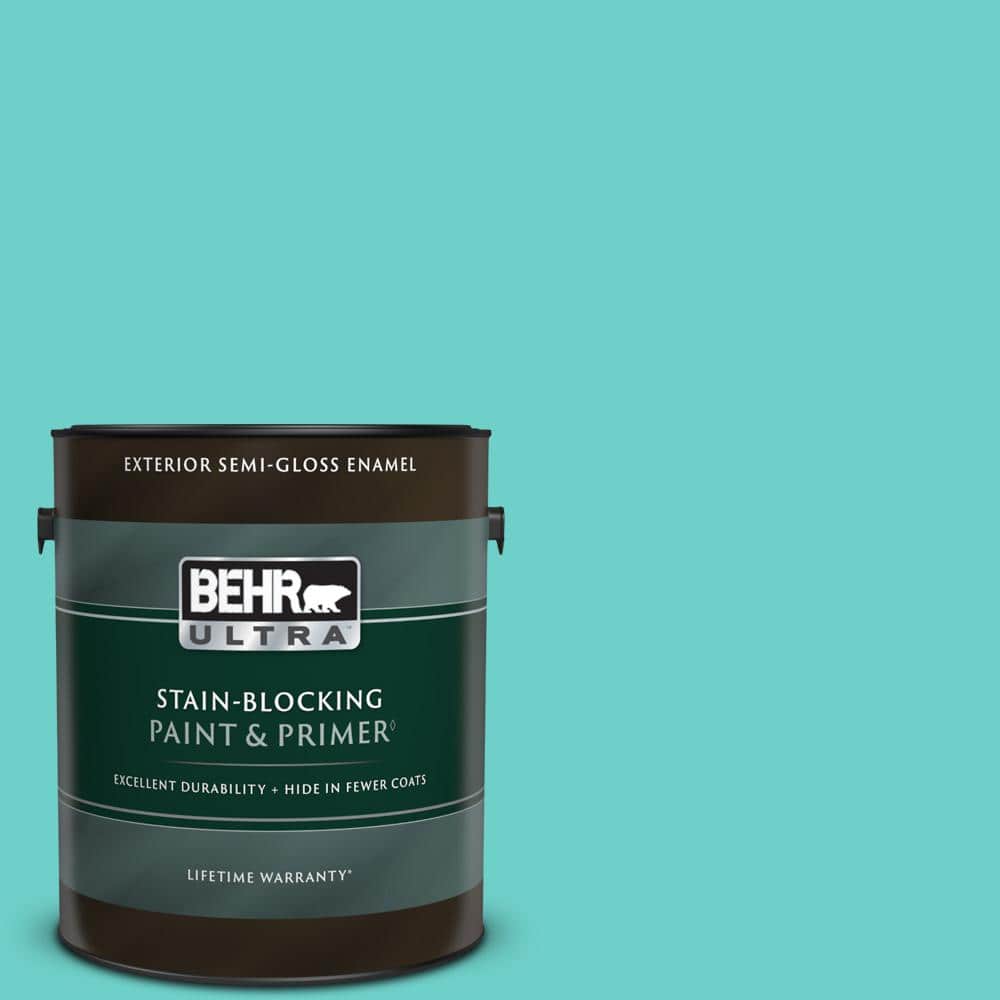 BEHR ULTRA 1 gal. #P450-4 Hidden Sea Glass Semi-Gloss Enamel Exterior ...