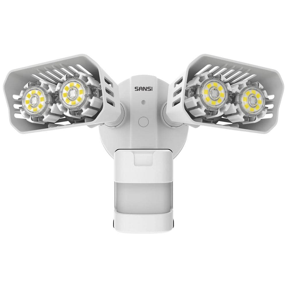 SANSI 18-Watt White Motion Activated Outdoor Integrated LED Flood Light ...