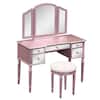 2-Piece Rose Gold Mirror Makeup Vanity Set with Mirrored Drawers and ...