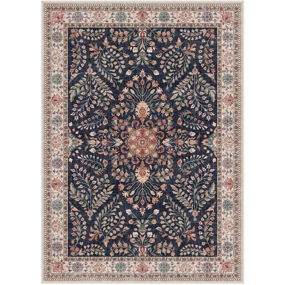 HaiiMeid Vienna Black 9 ft. x 12 ft. Washable Vintage Floral Area Rug ...