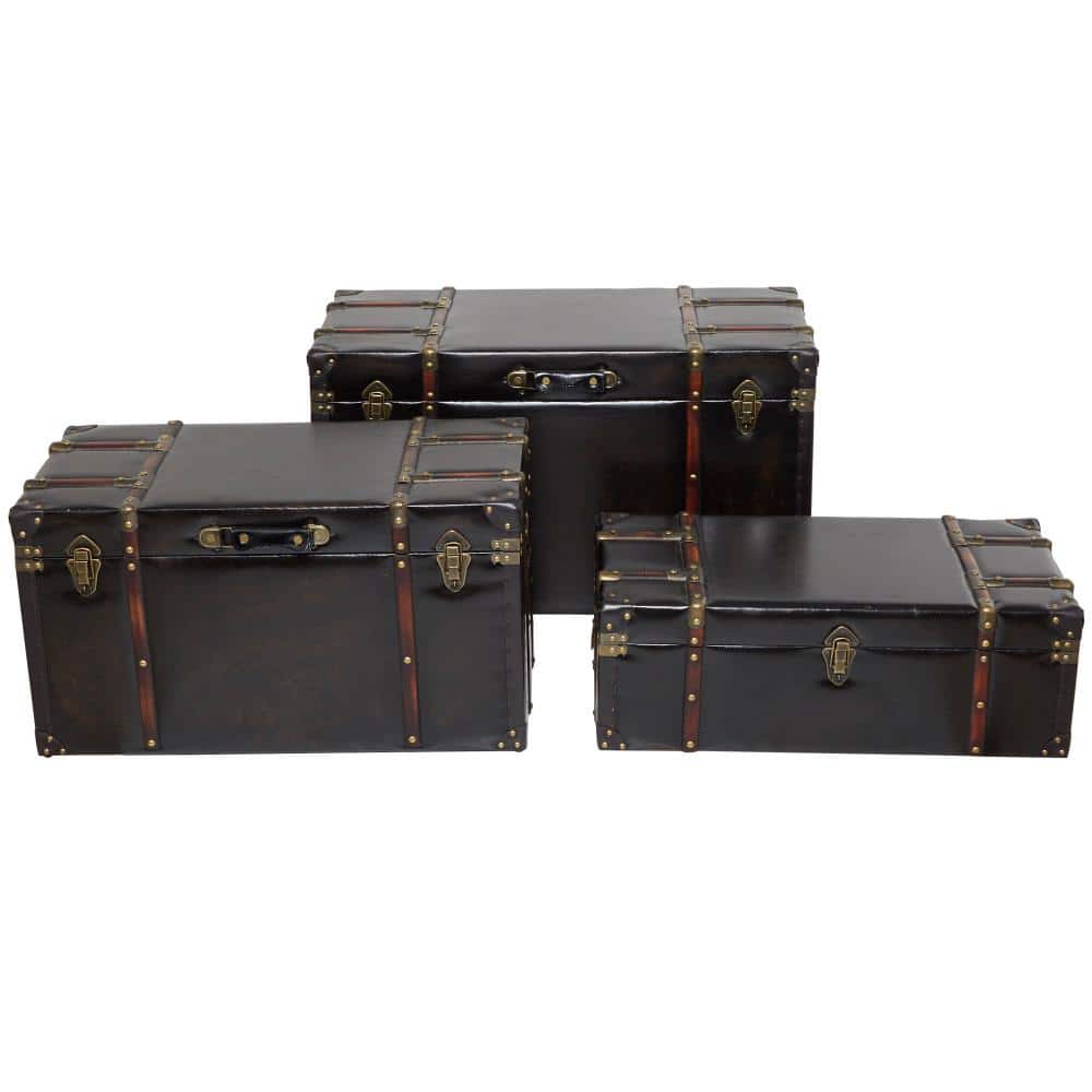 Litton Lane 19 in x 32 in Dark Brown Faux Leather Studded Trunk with ...