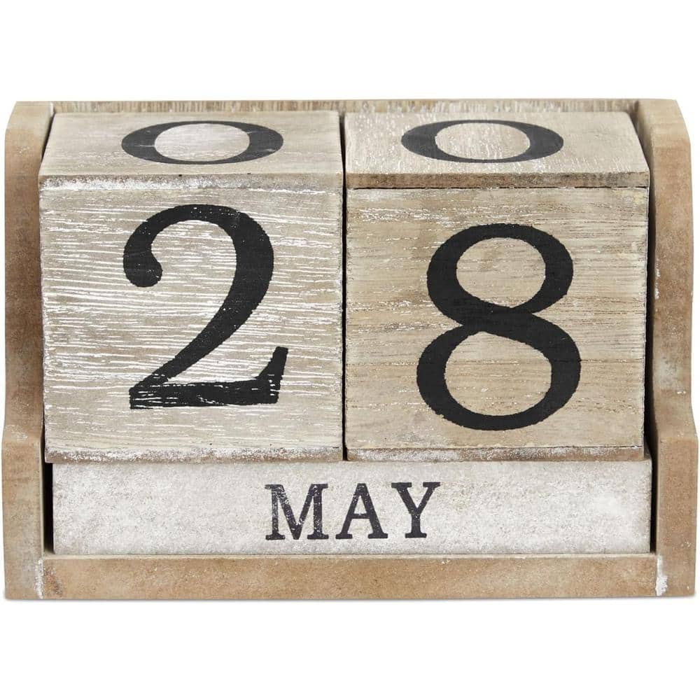 Afoxsos Wooden Perpetual Block Desk Calendar Wood Month Date Display ...