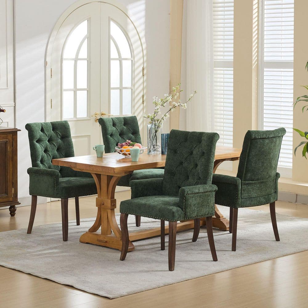 Seafuloy 27.2 in. Olive Green Chenille Accent Dining Chair with Curved ...