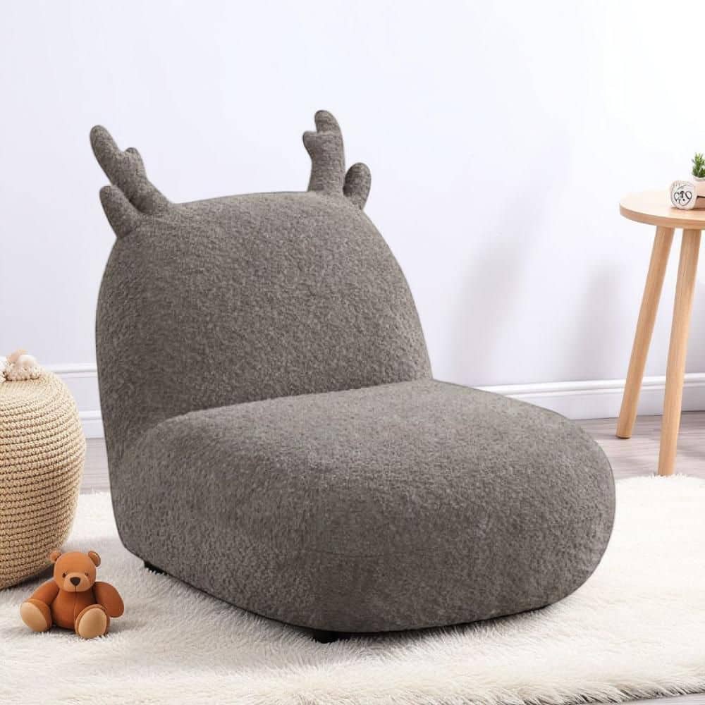 Benjara Wesie Brown Chenille Deer Shaped Kids Chair with Sculpted Ear ...