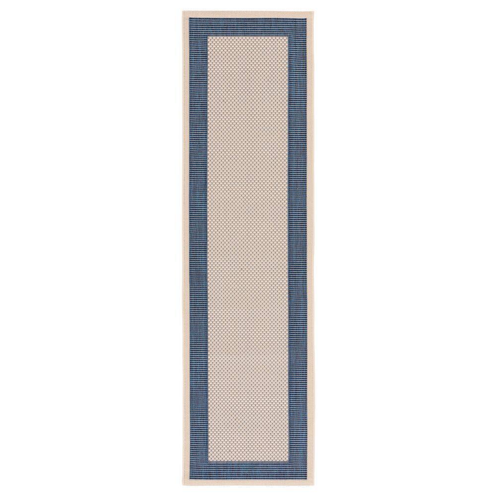 SAFAVIEH Courtyard Beige/Navy 2 ft. x 8 ft. Border Solid Color Indoor ...