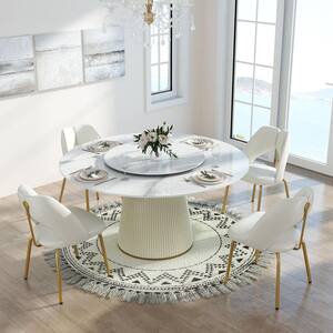 Magic Home 63 in. White Sintered Stone Tabletop with Gold Pedestal Legs ...