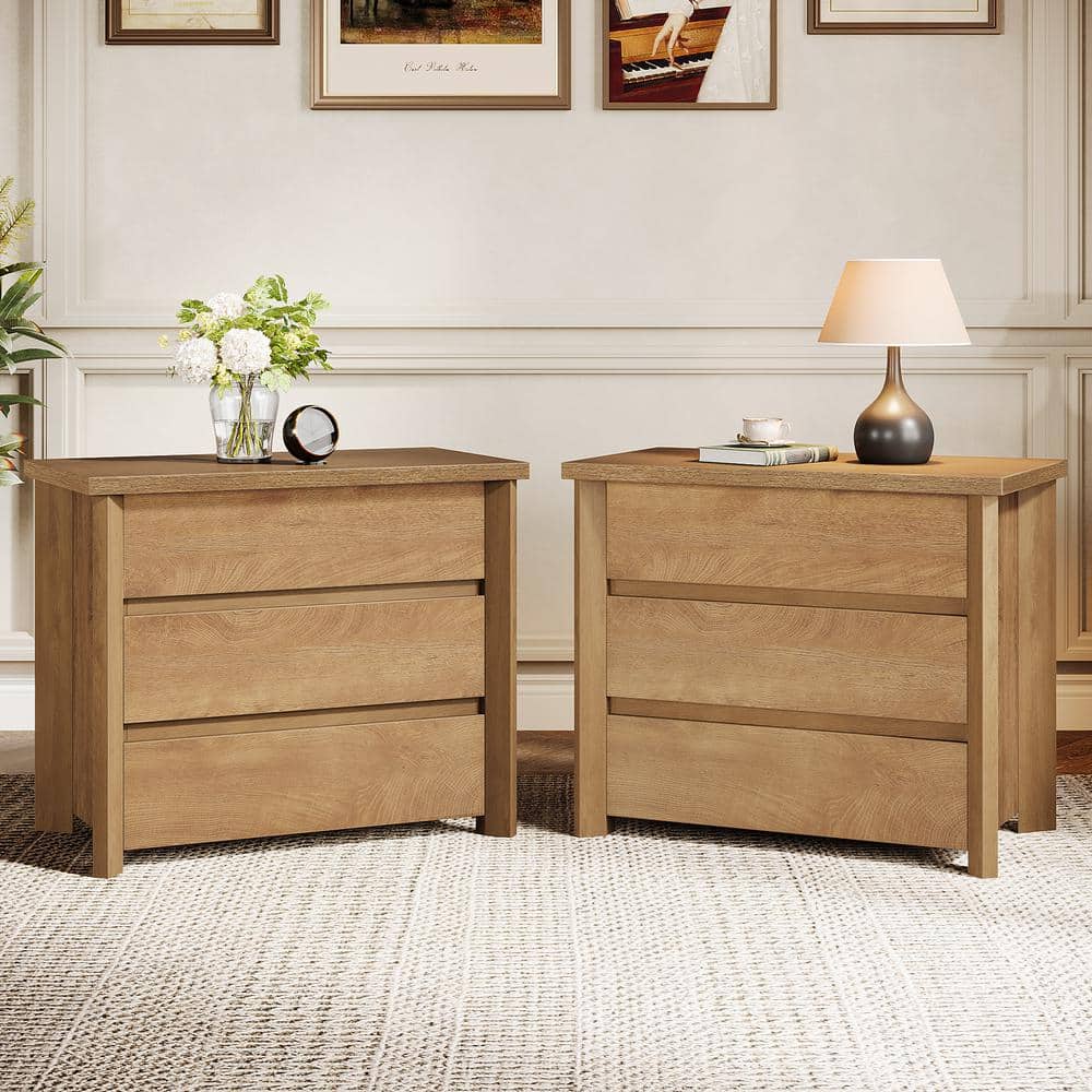 BYBLIGHT Fenley 2 Pieces Simple Wood Grain 3-Drawer 31.5 in ...