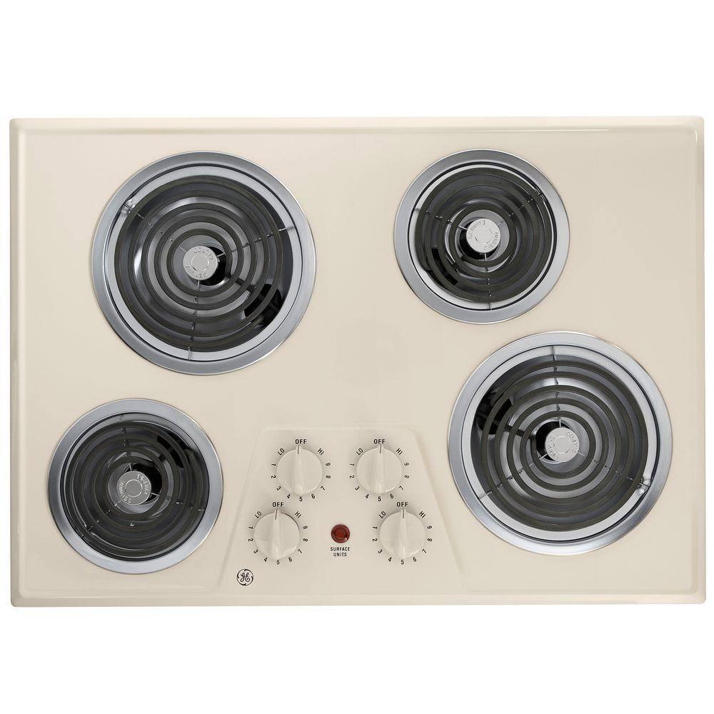 GE 30 in. Coil Electric Cooktop in Bisque with 4 Elements JP328CKCC ...