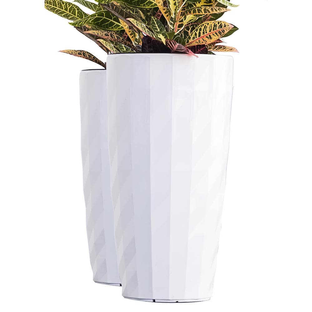 XBRAND 30 in. Tall White Plastic Nested Self Watering Indoor/Outdoor ...
