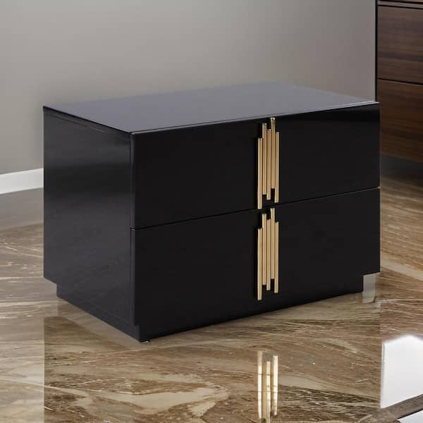Benjara 27.9 in. Black and Gold 2-Drawers Wooden Nightstand BM311195 ...