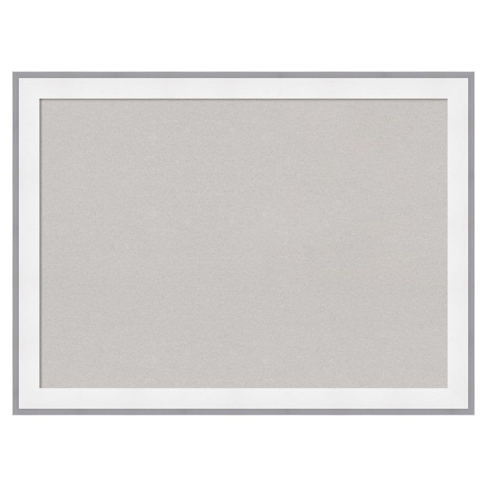 Amanti Art Maya White Silver 31 in. x 23 in. Poly Framed Grey Cork Memo ...