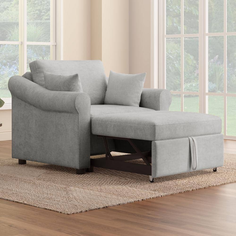 Harper & Bright Designs 3-in-1 Gray Chenille Arm Chair, Sofa Bed Chair ...
