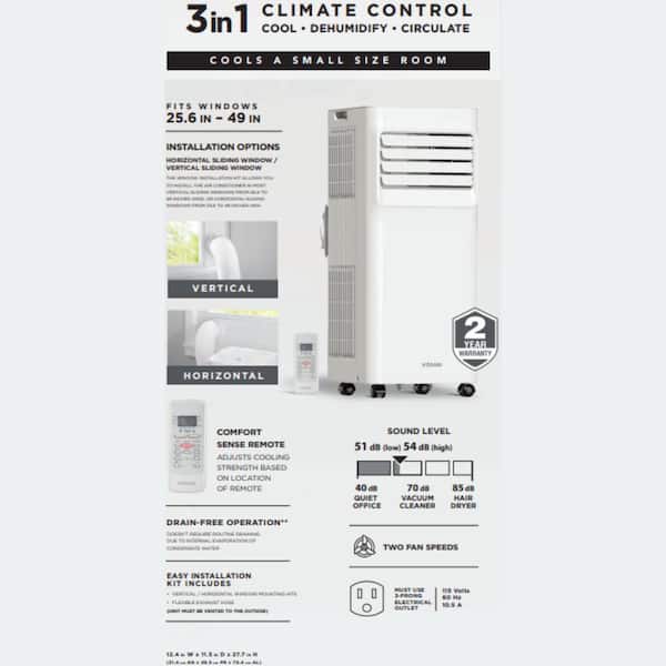 Vissani 5,000 BTU 115-Volt 3-in-1 Portable Air Conditioner Unit Cools ...