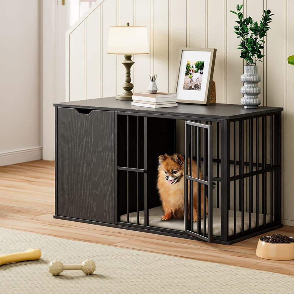 FUFU&GAGA Black Dog Crate Furniture End Table with Built-In Storage ...