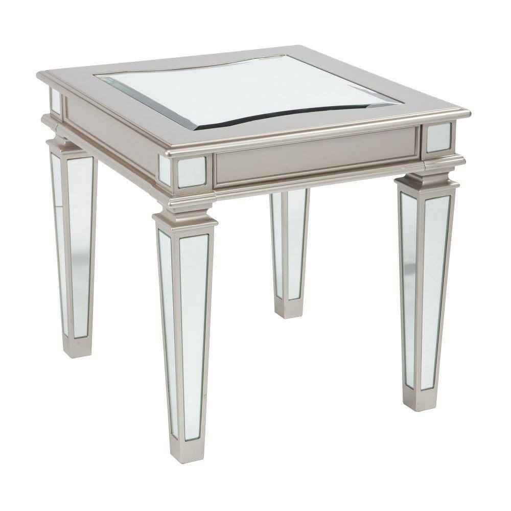Benjara 24 in. Gold and Silver Rectangle Glass End Table with Tapered ...