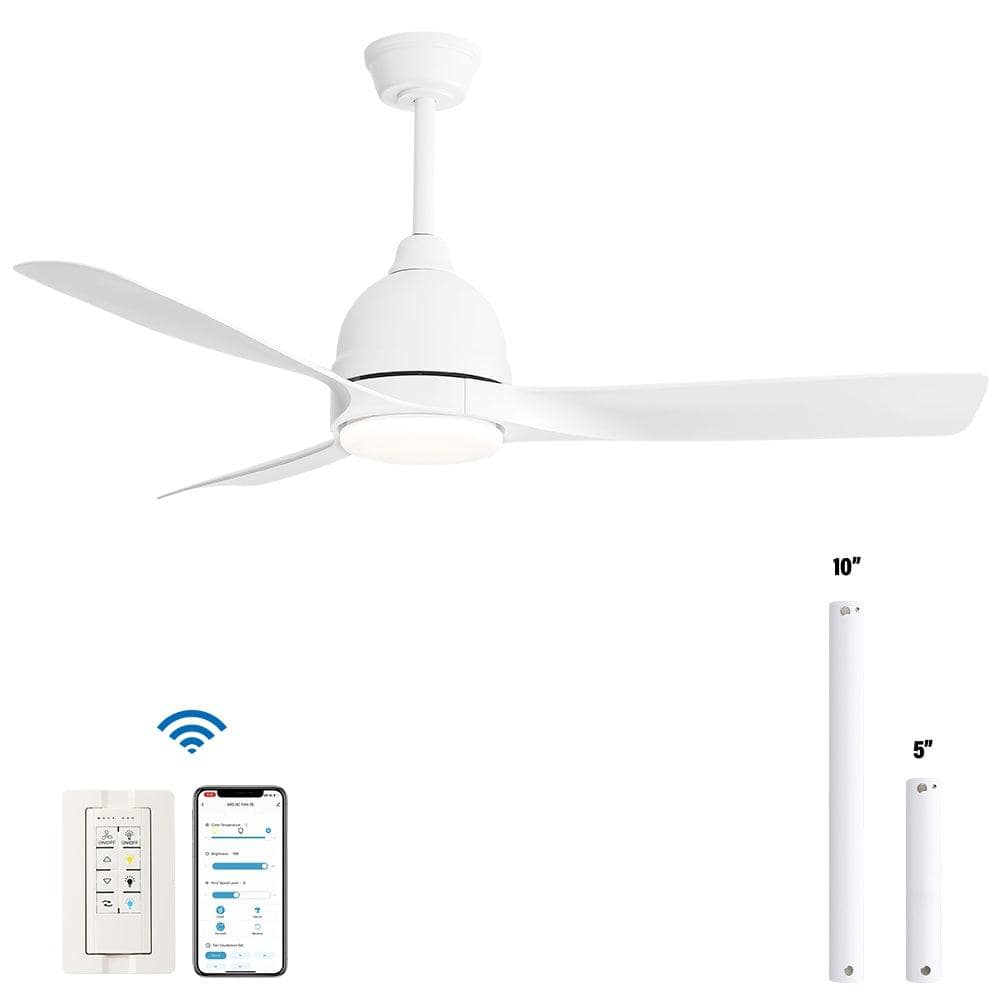 Sofucor 54 in.Indoor/Outdoor White Smart 6-Speed Ceiling Fan with light ...