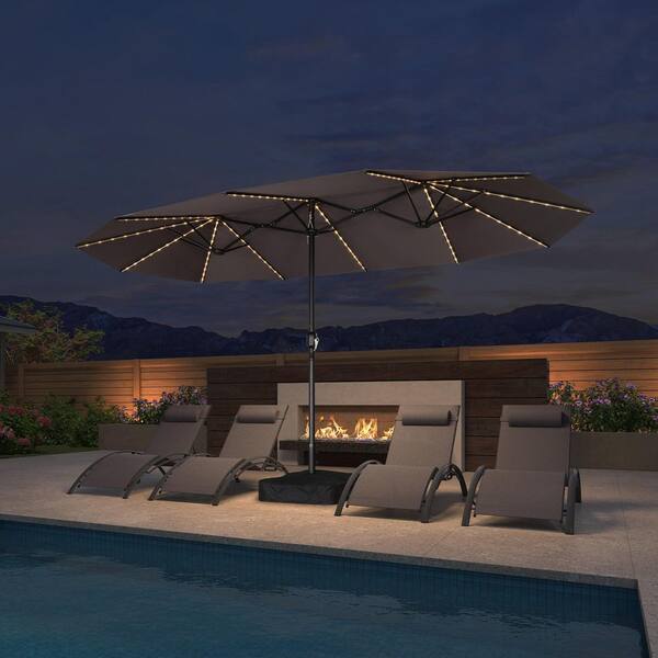 PURPLE LEAF 14 ft. Gray Aluminum Solar LED Lights Market Umbrella with ...