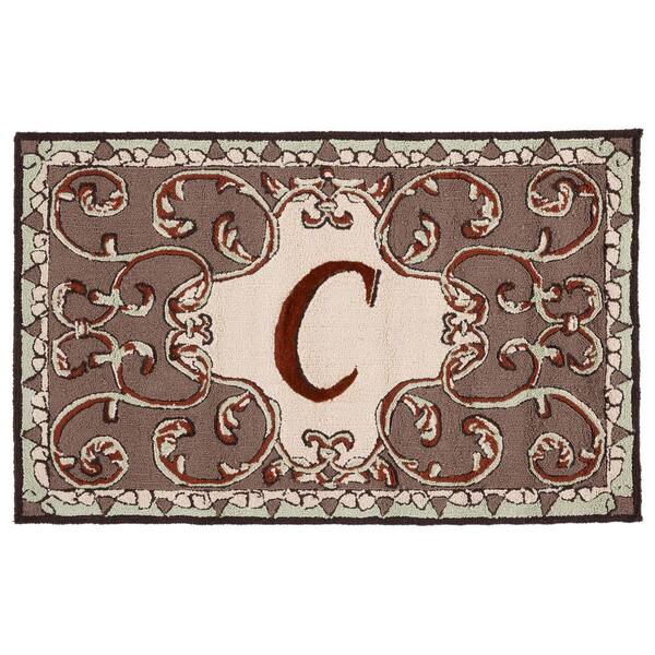 SAFAVIEH Monogram Mocha 3 ft. x 4 ft. "C" Ornate Floral Indoor/Outdoor ...
