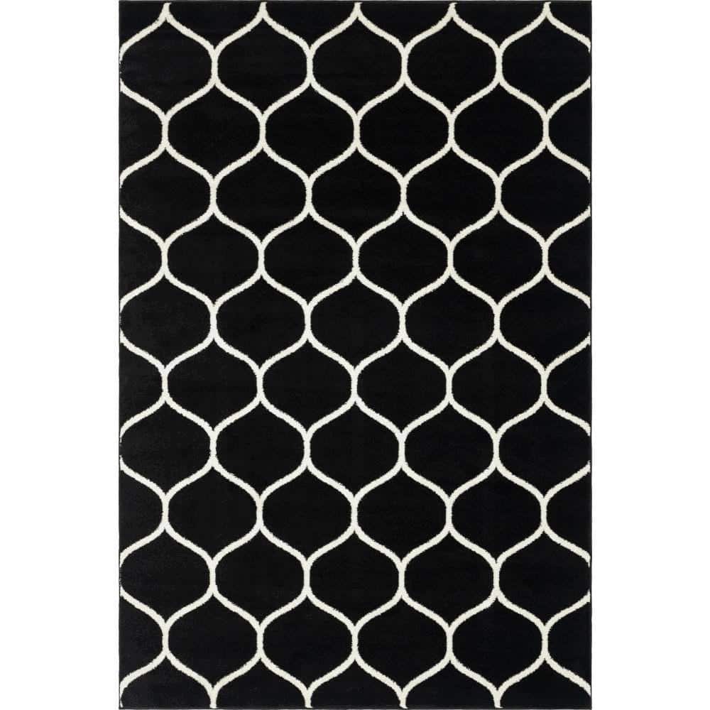 Unique Loom Trellis Frieze Rounded Black 6 ft. x 9 ft. Area Rug 3146740 ...