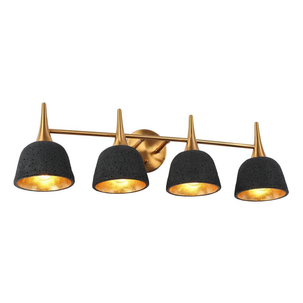 Uolfin 28.7 in. 4-Light Black and Electroplated Copper Vanity Light ...