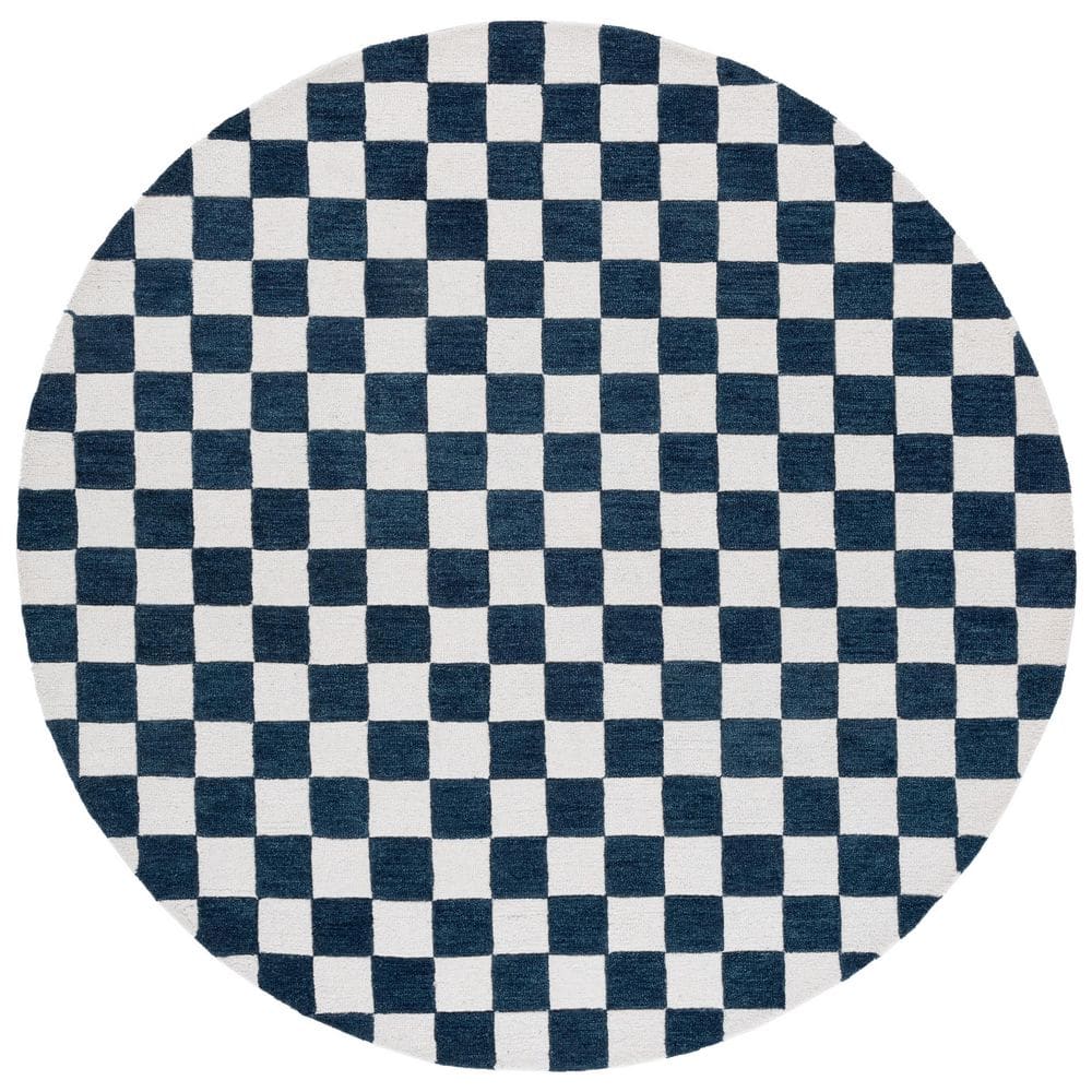 SAFAVIEH Ebony 6 ft. x 6 ft. Blue/Ivory Checkered Geometric Round Area ...