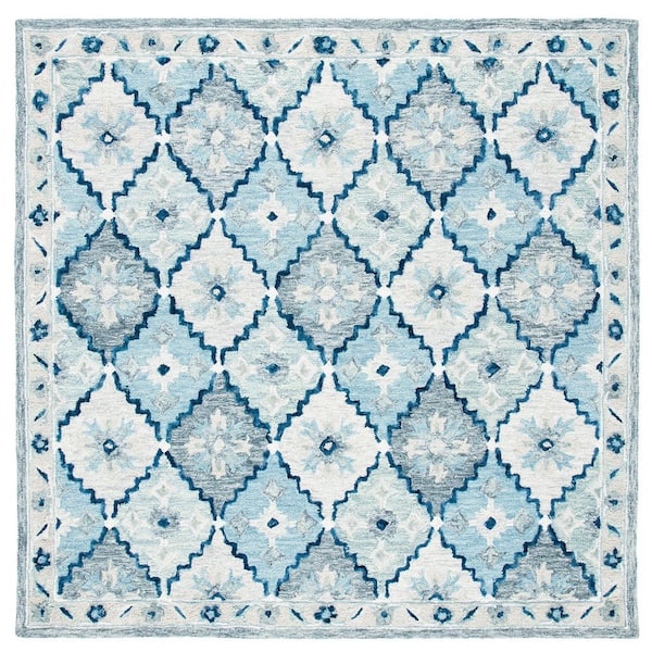 SAFAVIEH Suzani 6 ft. x 6 ft. Blue/Gray Floral Trellis Square Area Rug ...