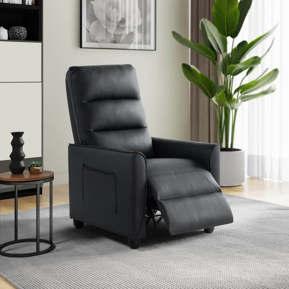 Relax A Lounger Morris Black Faux Leather Recliner with Tufted Cushions ...