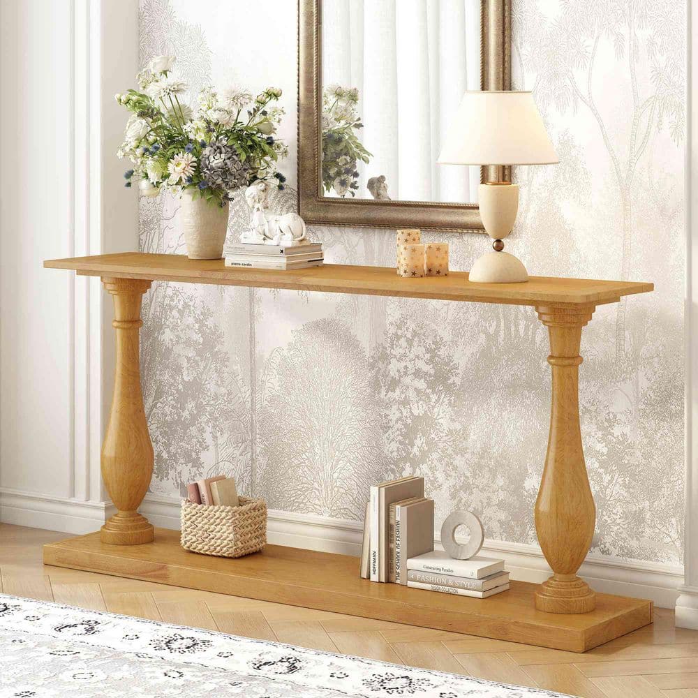 Polibi 63 in. Natural Rectangle Wood Console Table Entryway Table RS519 ...