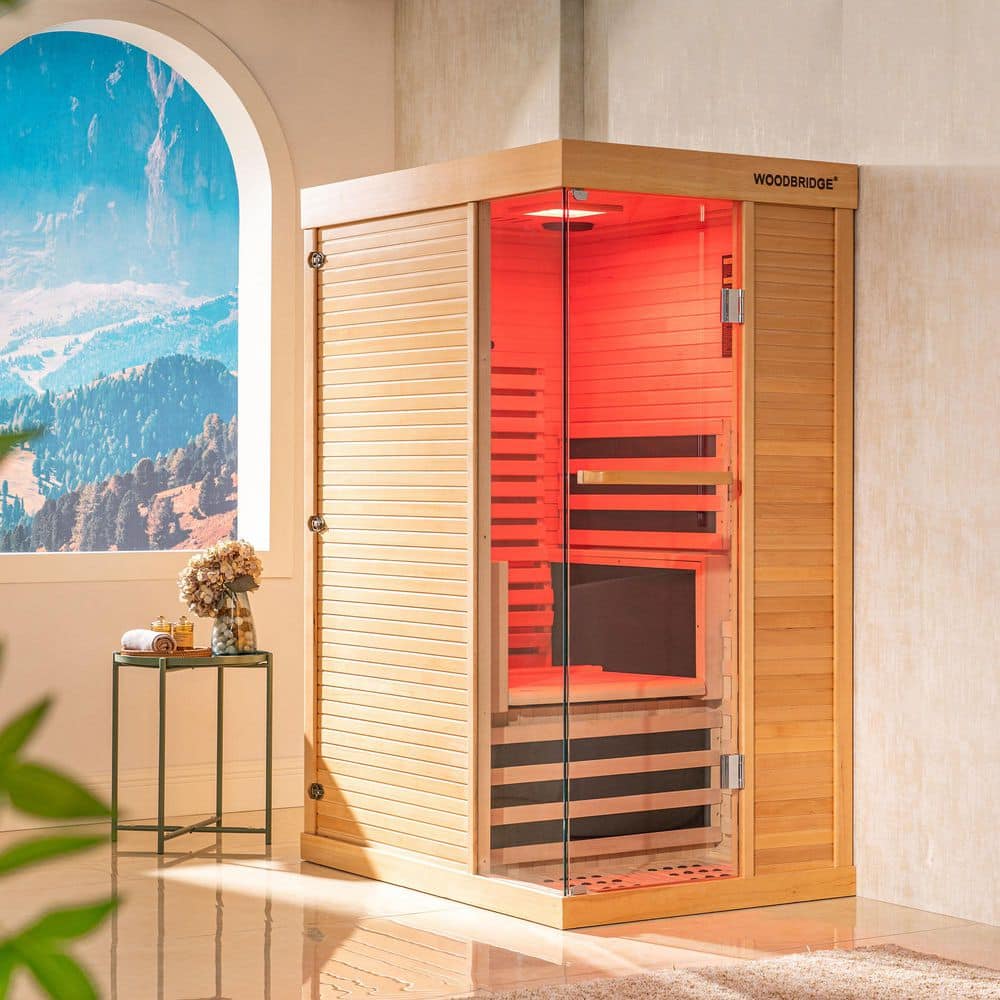 WOODBRIDGE 1-Person Indoor Canadian Hemlock Infrared Sauna with 7 ...