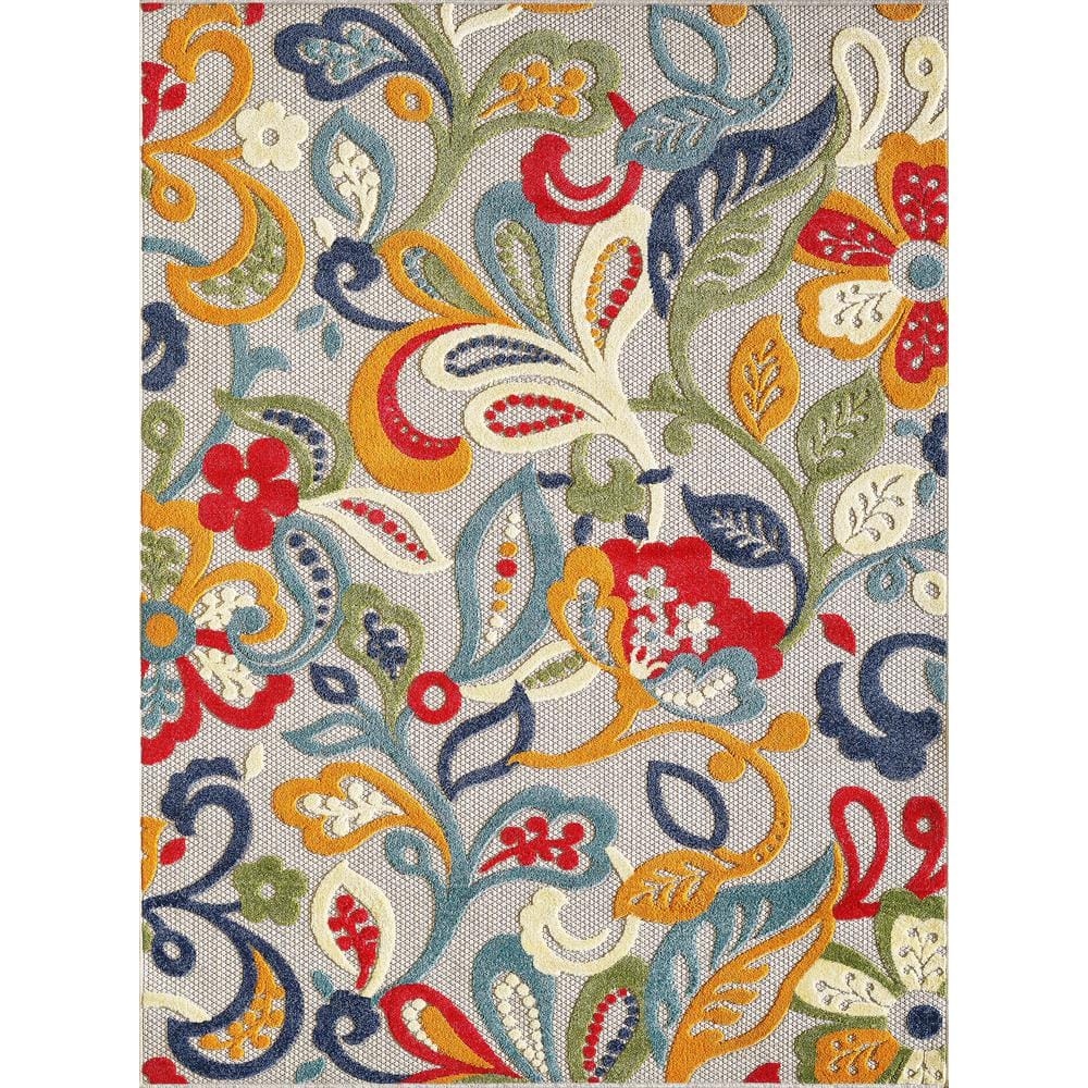 Kas Rugs Calla Ivory/Multi Leila 5 ft. x 8 ft. Floral Indoor/Outdoor ...