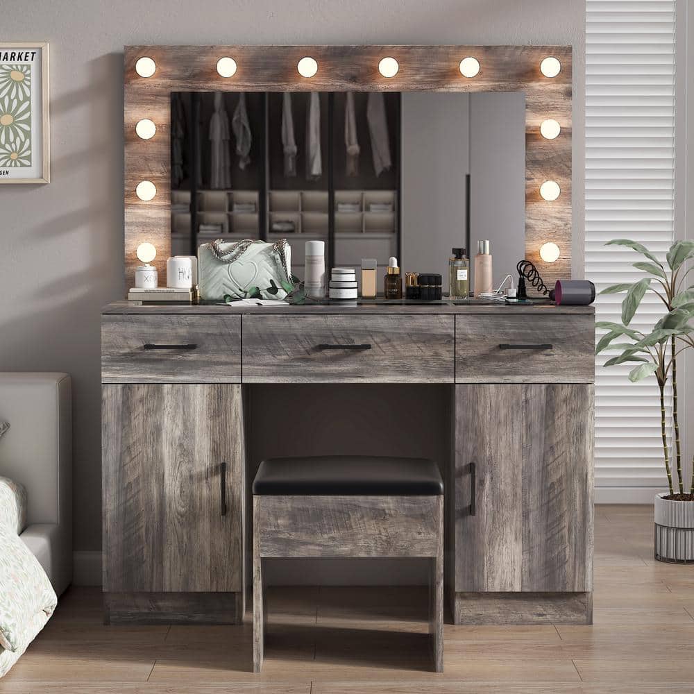Karl Home Gray Makeup Vanity Set with USB
