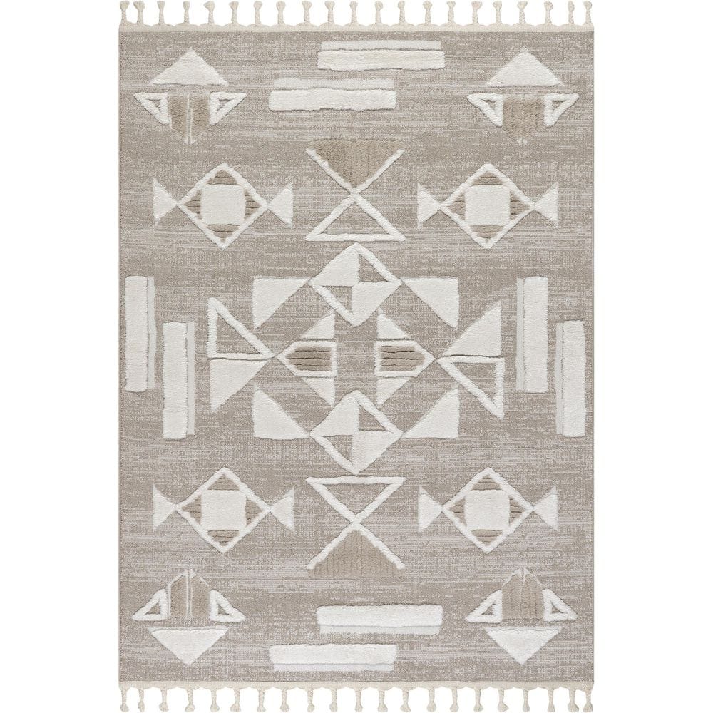 RUGS USA Eden Southwestern Tasseled Light Beige 9 ft. x 12 ft. Indoor ...