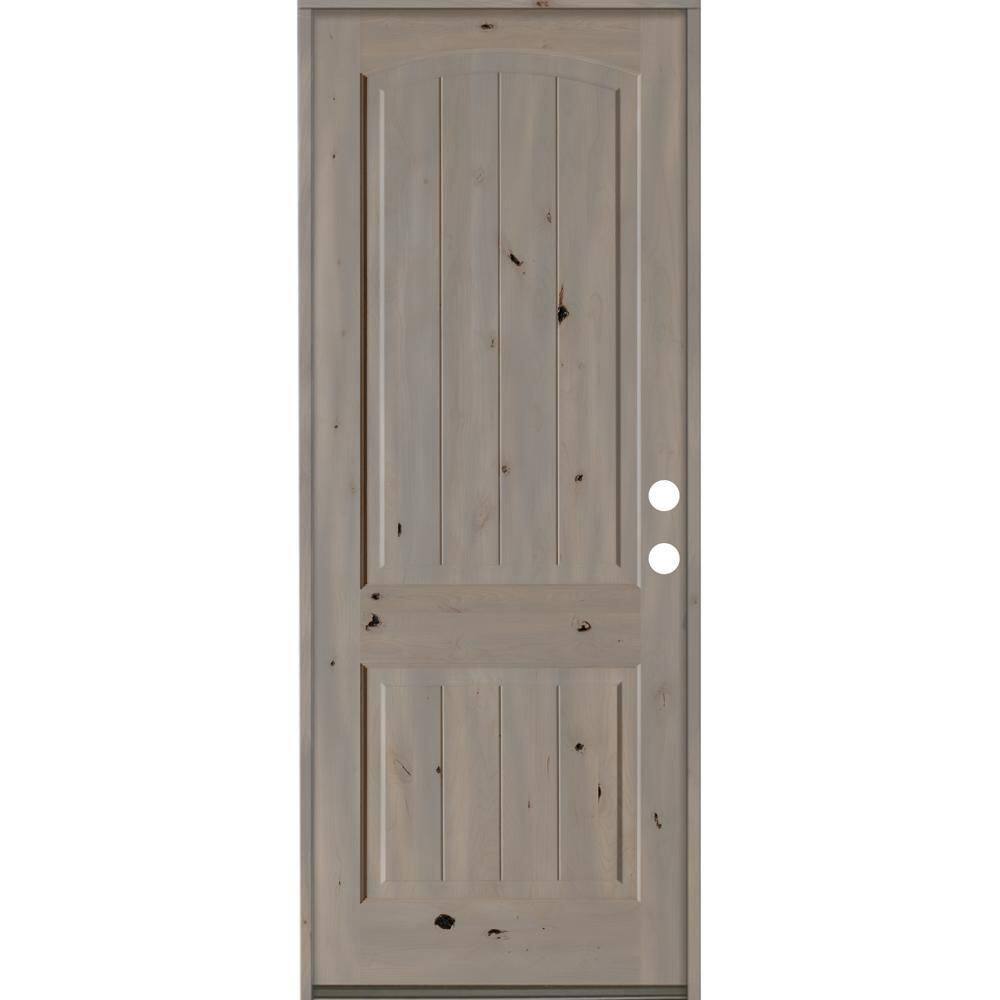 Krosswood Doors 32 in. x 96 in. Rustic Knotty Alder 2 Panel Arch Top V ...