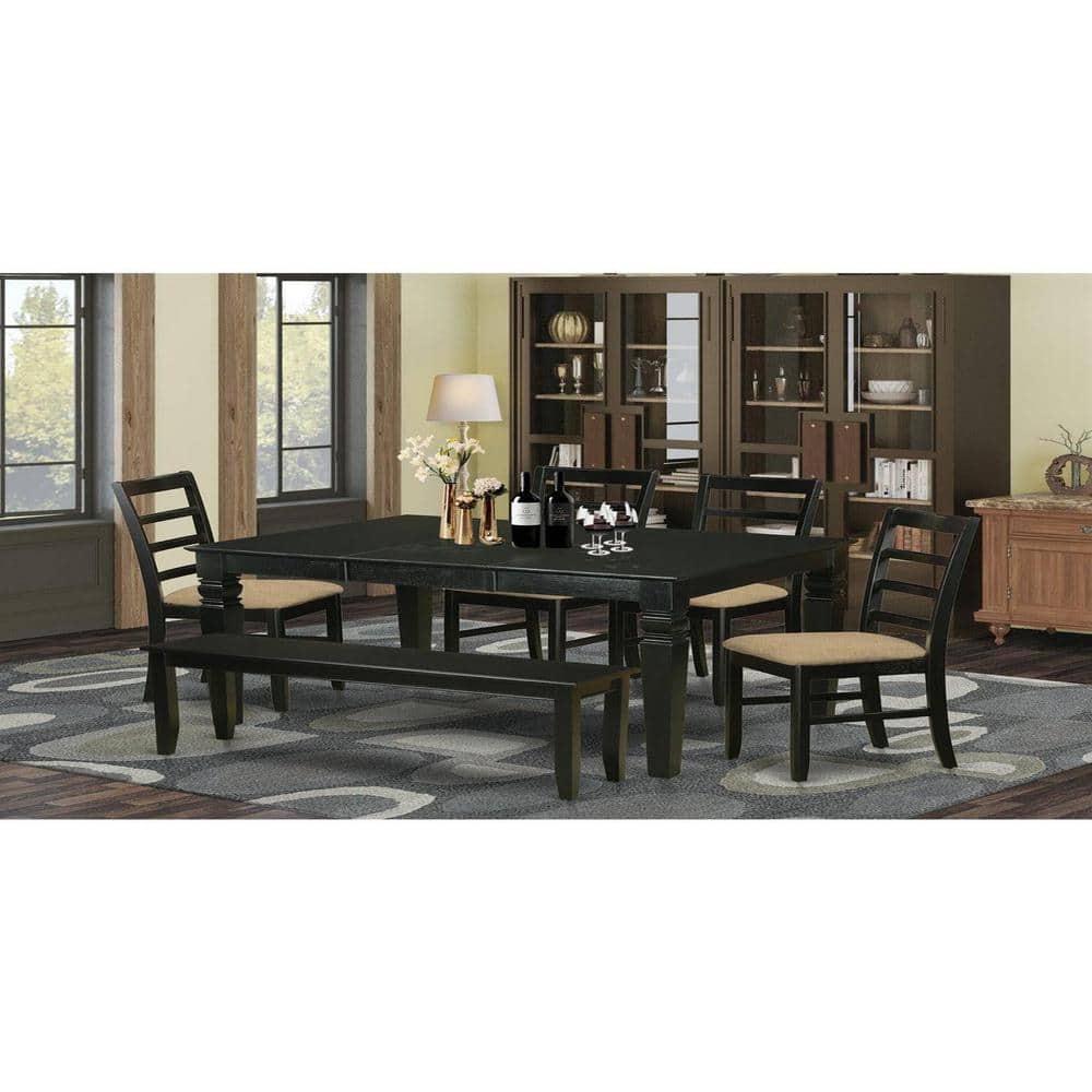 East West Furniture 6-Piece Rectangle Black Finish Solid Wood Top ...