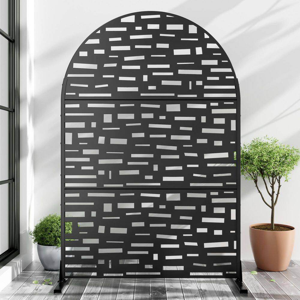 6 ft. x 4 ft. Arched-Top Black Outdoor Metal Galvanized Privacy Screen ...