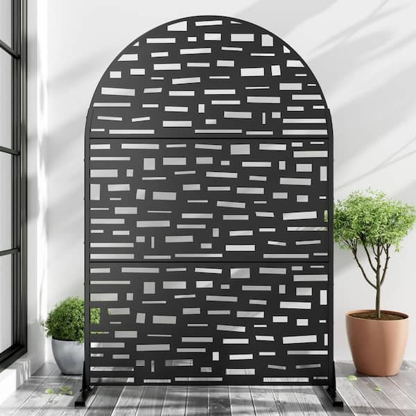 6 ft. x 4 ft. Arched-Top Black Outdoor Metal Galvanized Privacy Screen ...