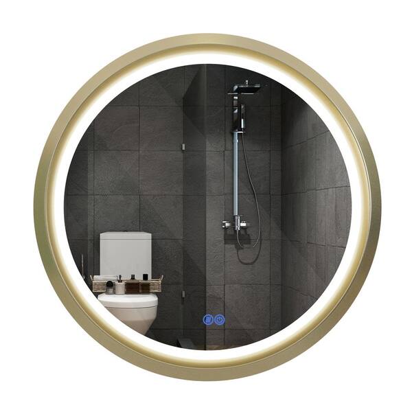 Fab Glass and Mirror 32 in. x 32 in. Modern Round Gold Framed ...