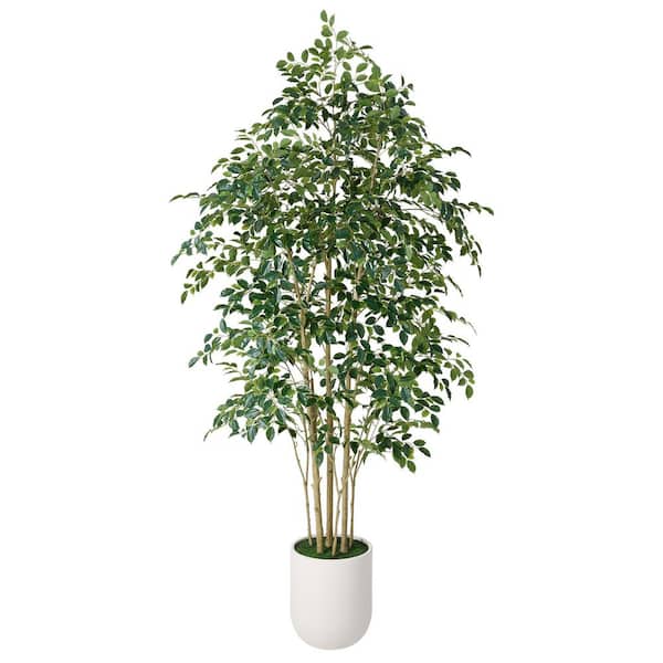 DR.Planzen 8 ft. Artificial Ficus Tree with White Planter, Faux Ficus ...