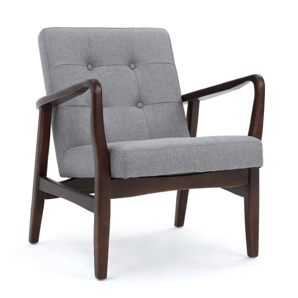 Benjara Mimi Gray and Espresso Brown Fabric Accent Chair with Tufted ...