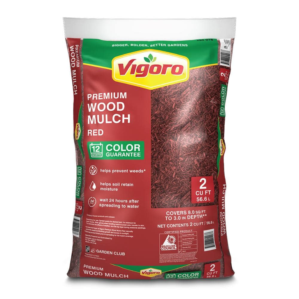 Vigoro 2 cu. ft. Premium Red Wood Shredded Bagged Mulch (Pallet of 70 ...
