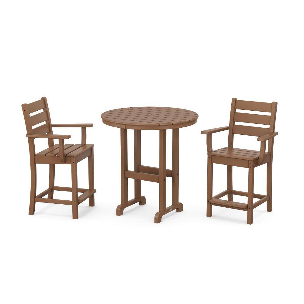 POLYWOOD Grant Park Teak 3-Piece HDPE Plastic Farmhouse Counter Set ...