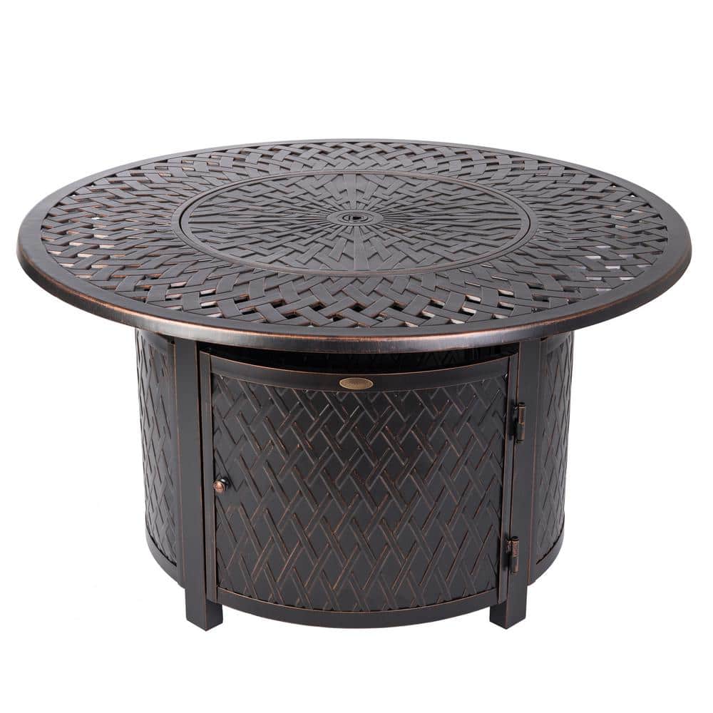 Fire Sense Verona 42 in. x 24 in. Round Aluminum LPG Fire Pit Table in ...